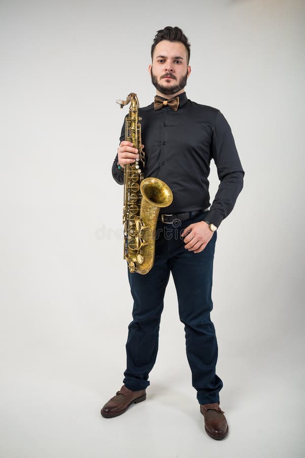 Saksofonowego Gracza Saksofonista Z Saksofonem Zdjęcie Stock - Obraz ...