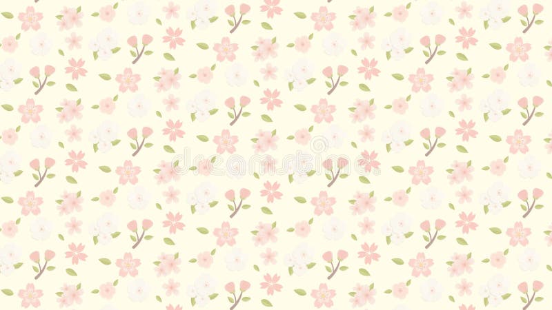 Japanese Sakura Cherry Blossom Illustration Seamless Pattern Pastel ...