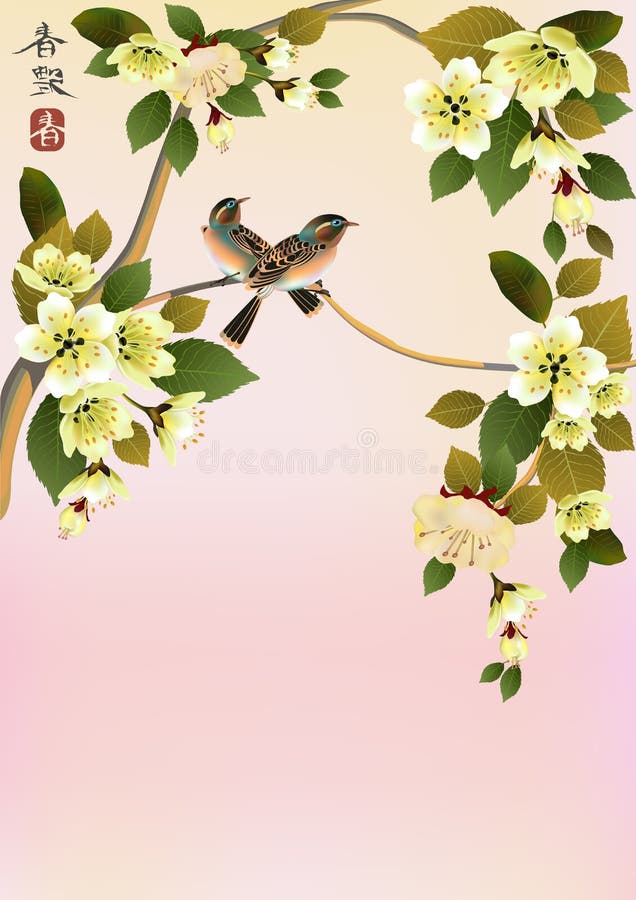 Sakura bird. postcard stock vector. Illustration of painted - 27616306