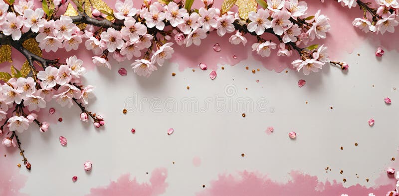 Sakura Blossom Branch with Flowers Long Banner Stock Illustration ...
