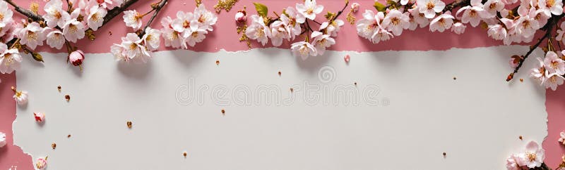 Sakura Blossom Branch with Flowers Long Banner Stock Illustration ...