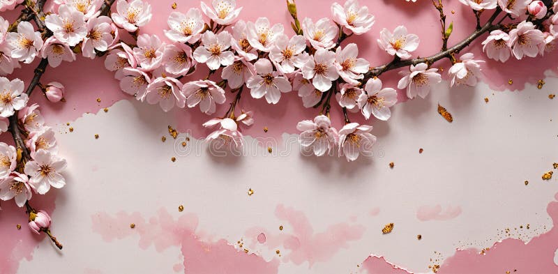 Sakura Blossom Branch with Flowers Long Banner Stock Illustration ...