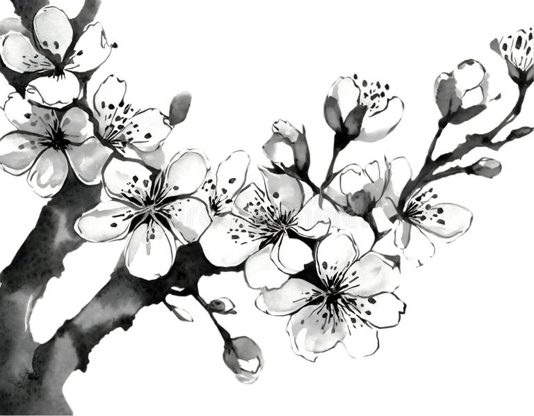 Sakura Blossoms Blooming on the Branches on White Background Stock ...