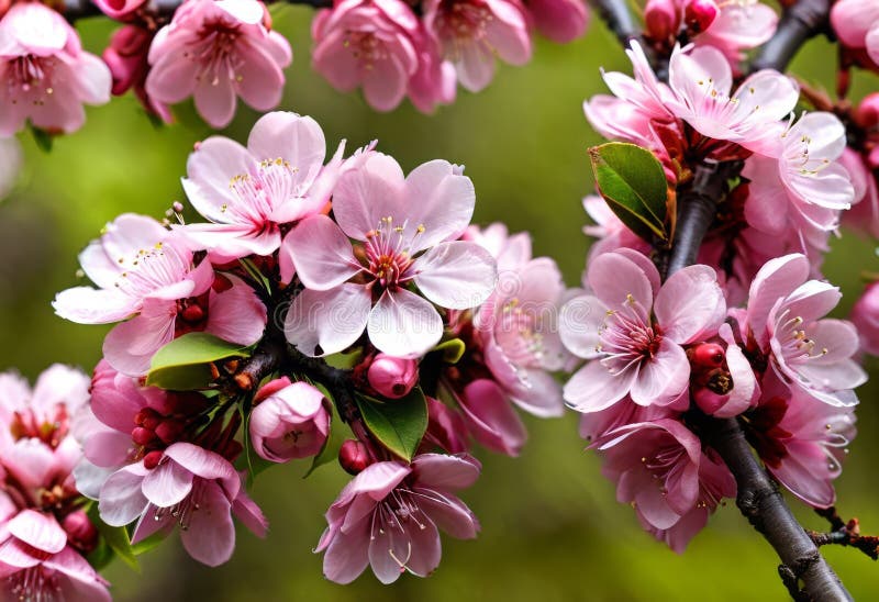 Sakura Branch in Springtime with Falling Petals and Blurred Transparent ...