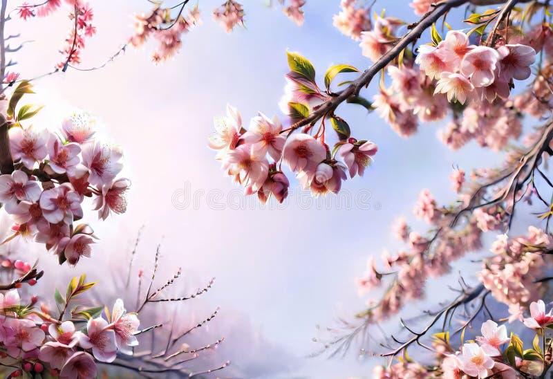 Sakura Branch in Springtime with Falling Petals and Blurred Transparent ...