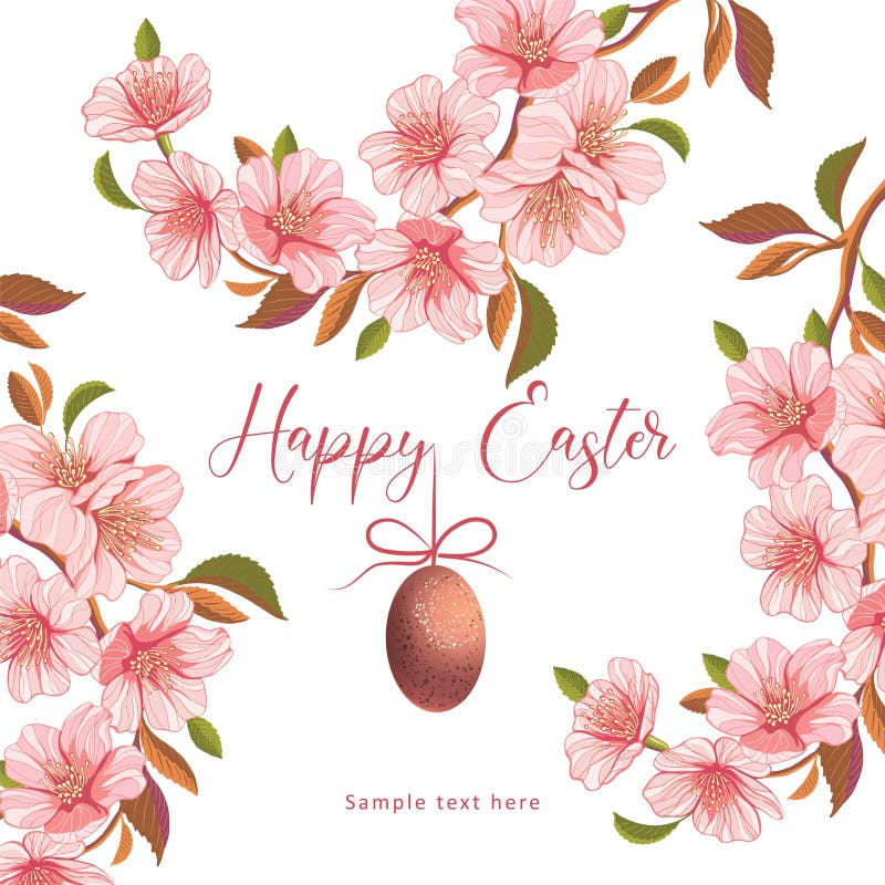 Sakura Branches with Easter Egg Stock Vector - Illustration of editable ...