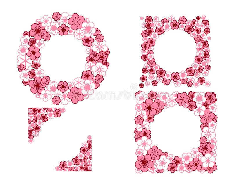 Sakura Cherry Blossom Circle Round Frame Set. Vector Graphic Templates ...