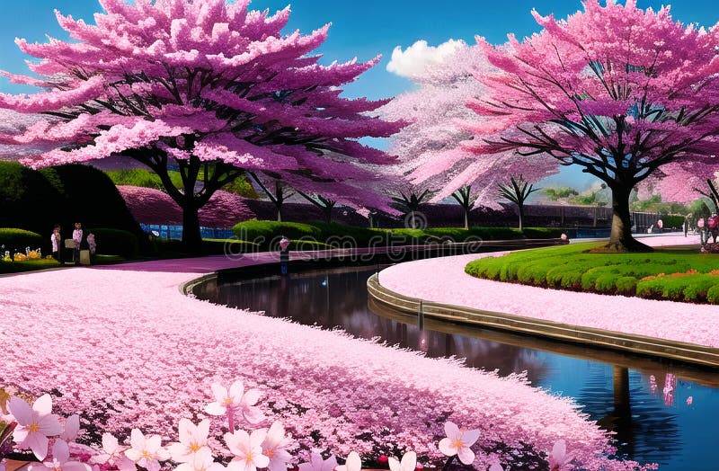 Japan Sakura Festival of Cherry Tree Blossom Explosion. AI Generated ...