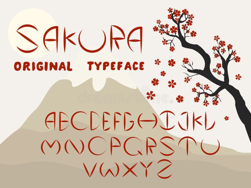 Sakura circle font. stock vector. Illustration of label - 134215167