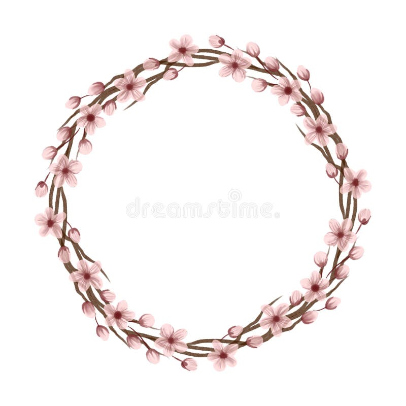Circle Botanical Cherry Blossom Border Design Purposes Stock Photos ...