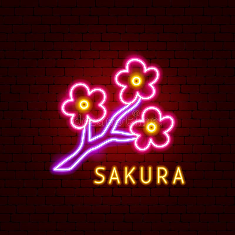 Sakura Neon Label stock vector. Illustration of branch - 242041185