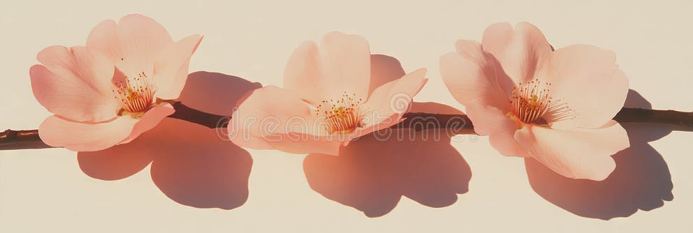 Sakura Petals Arranged in a Diagonal Line on a Light Beige Background ...