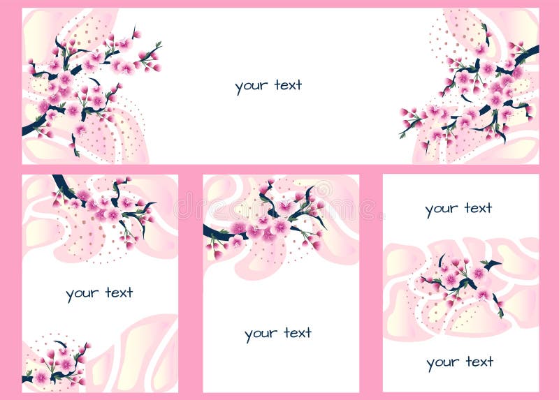 Set of Vector Background and Frame Template with Sakura Branch Stock ...
