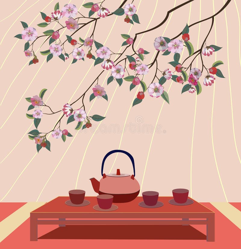 Sakura . Tea ceremony.Menu stock vector. Illustration of japan - 38915033