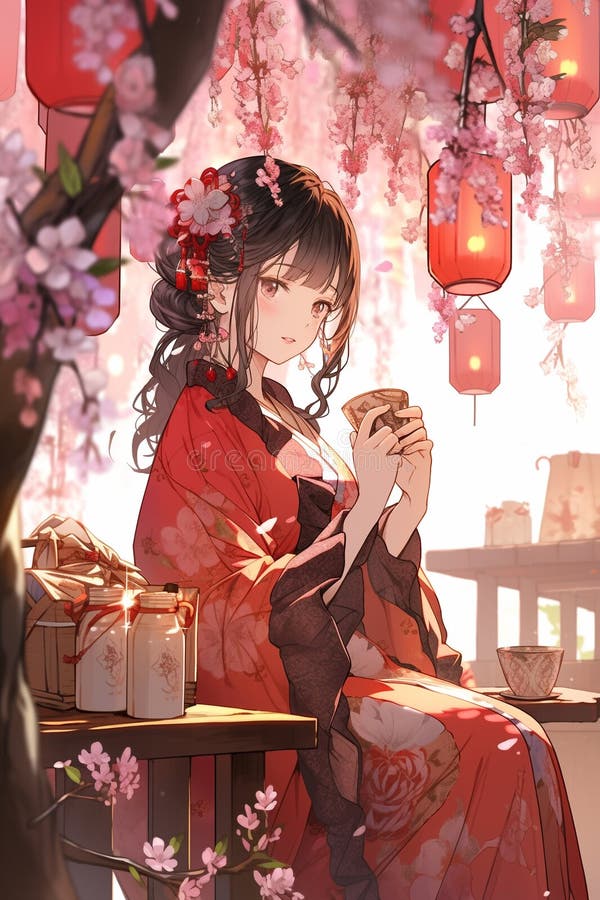 Sakura Tea. Closeup of Cherry Blossom Herb Tea Stock Illustration ...