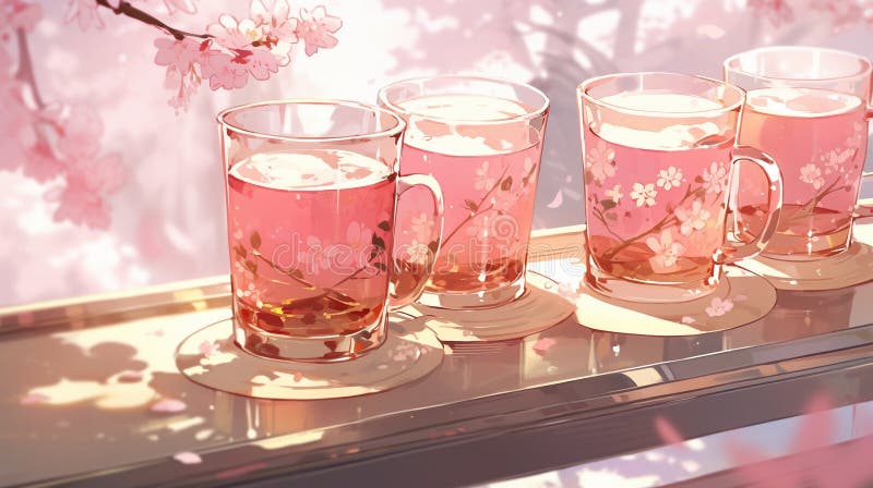 Sakura Tea. Closeup of Cherry Blossom Herb Tea Stock Illustration ...