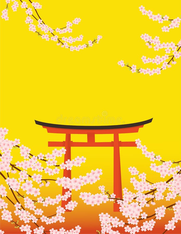 Sakura and Tori stock vector. Illustration of asian, built - 10277302