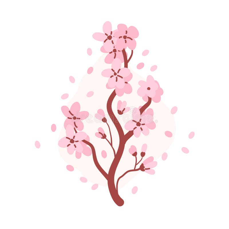 Sakura Tree Branch. Floral Composition. Japanese Cherry Blossom Simple ...