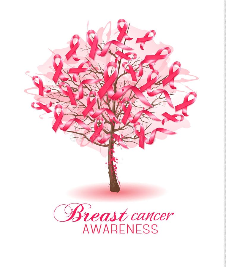 Breast Cancer Awareness Ribbons on a Sakura Tree. Stock Vector ...