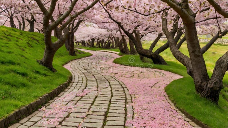Sakura Tree Path in Full Bloom. Generative AI Stock Image - Image of ...