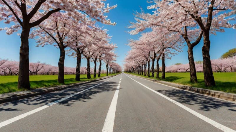 Sakura Tree Path in Full Bloom. Generative AI Stock Photo - Image of ...
