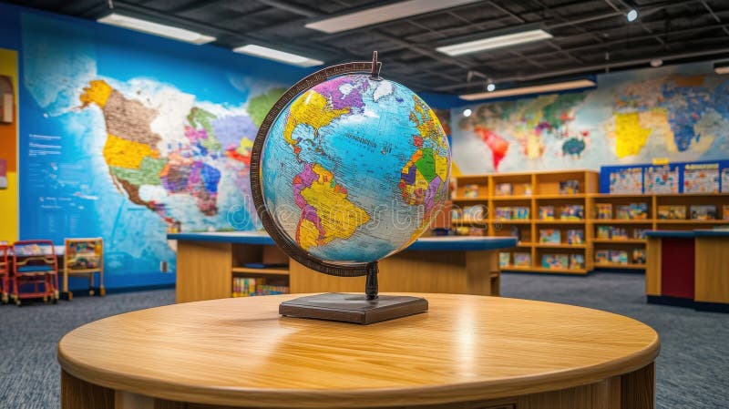 Sala De Aula De Geografia Com O Globo E Um Mapa Colorido Ilustração ...
