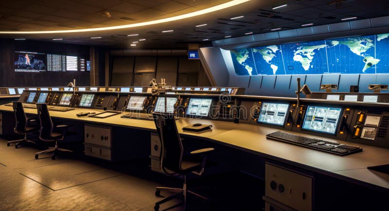 Sala De Control Con Muchos Monitores. Ai Generativo Imagen de archivo ...