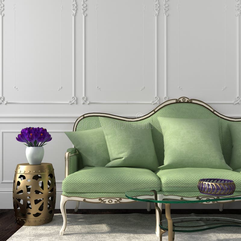 Sofá Verde Con La Almohada Sofá Esmeralda Suave Diván Clásico En Fondo ...