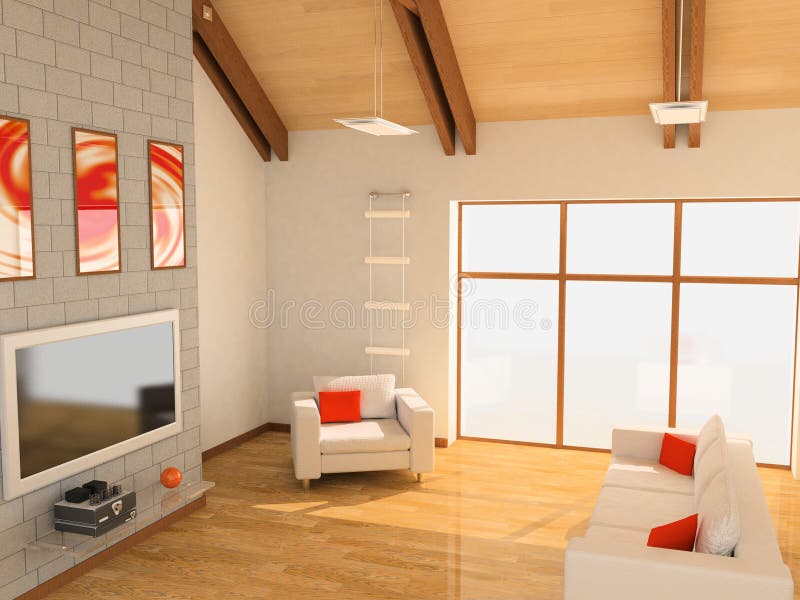Vista Da Sala De Estar Moderna Ilustração Stock - Ilustração de tabela ...