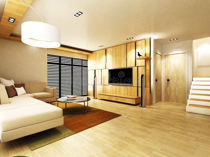 Vista Da Sala De Estar Moderna Ilustração Stock - Ilustração de tabela ...