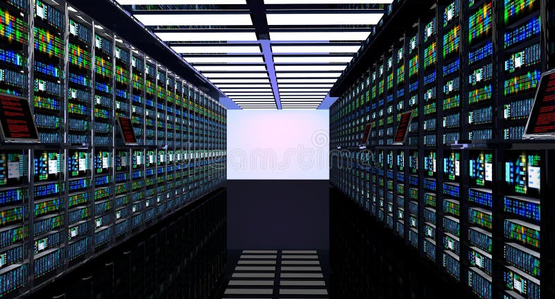 Sala No Datacenter, Sala Do Servidor Equipada Com Os Servidores De ...