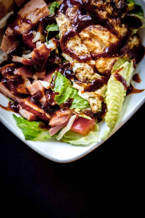 Salad with BBQ Sause stock image. Image of dark, tray - 60426257