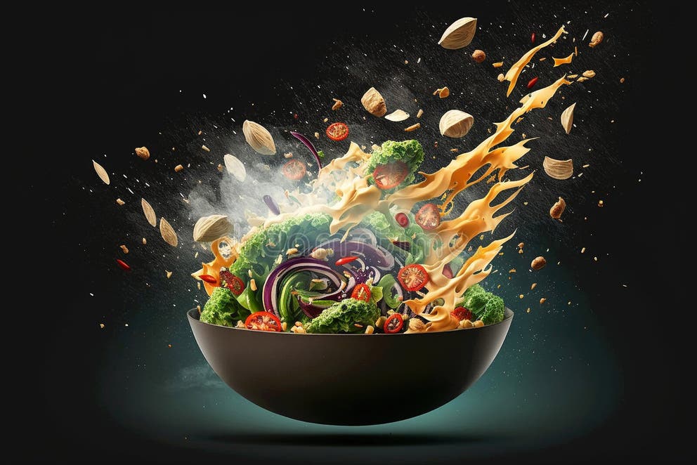 Salad Bowl Fast Food is Exploding. Generative Ai Stock Illustration ...