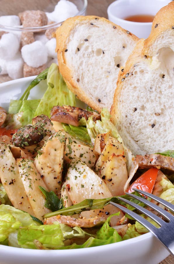 Salad with bread stock photo. Image of meal, dressing - 51903320