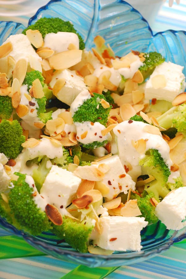 Salad with Broccoli,feta and Almonds Stock Photo - Image of feta, dairy ...