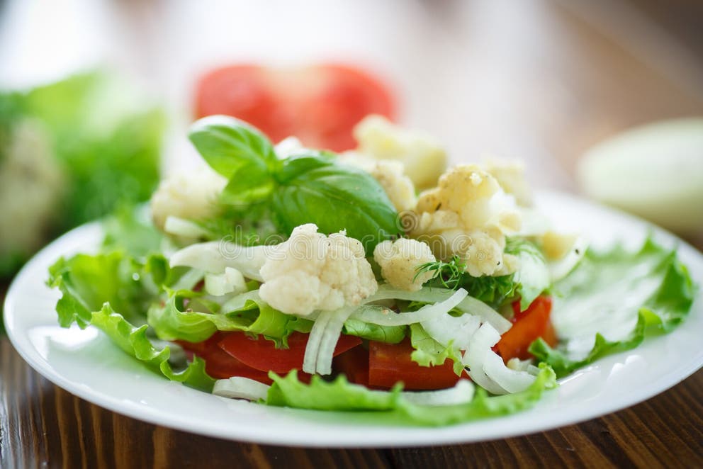 Salad with Cauliflower, Tomatoes and Herbs Stock Image - Image of ...