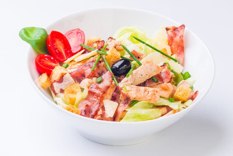 Salad with Cheese ,tomato,chicken Becon Stock Image - Image of fresh ...