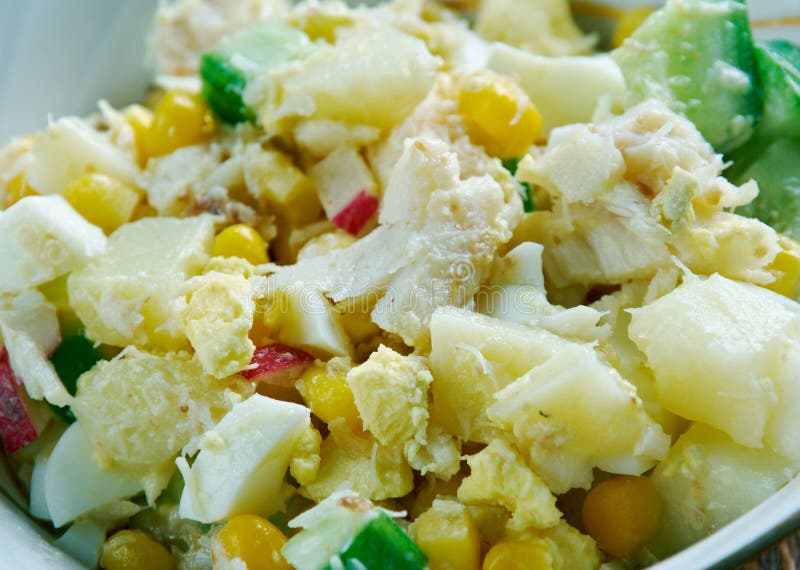 Salad with cod, corn . stock photo. Image of grilled - 72260700