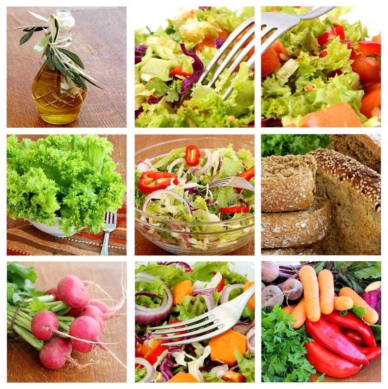 Healthy salads collage stock photo. Image of dinner, dieting - 7629664