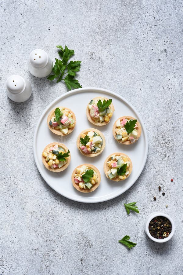 Salad with Crab Meat and Corn in Tartlets Stock Image - Image of dinner ...