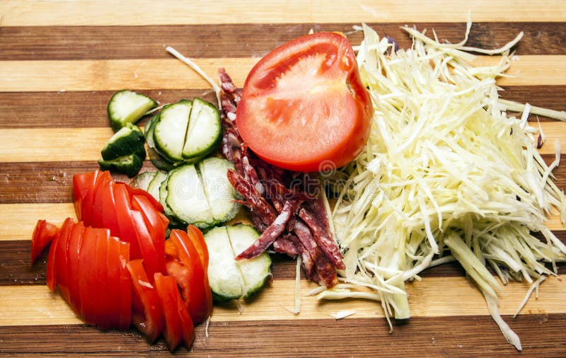 Salad Cutting on a Wooden Board Stock Image - Image of vitamins ...