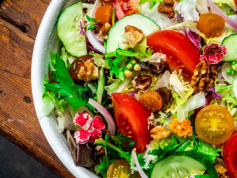 Salad of Different Types of Lettuce Stock Photo - Image of onion ...