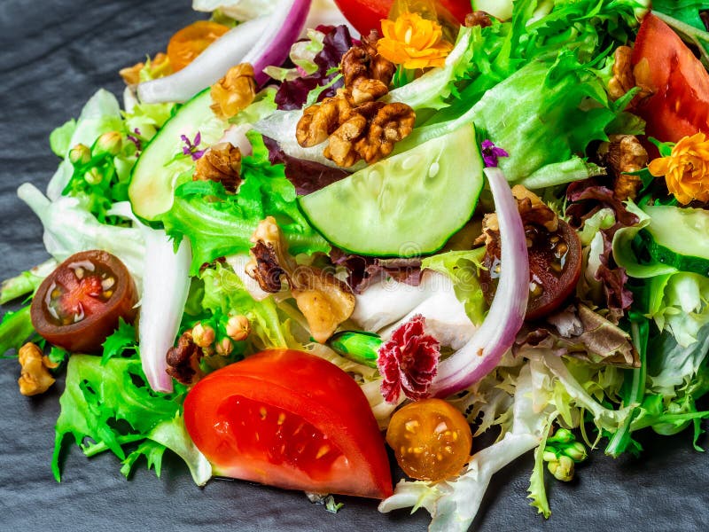 Salad of Different Types of Lettuce Stock Photo - Image of fresh ...