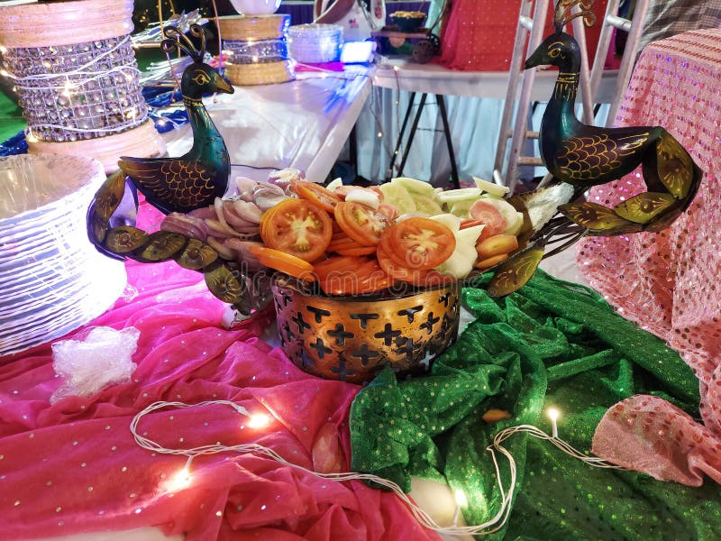 Salad Displayed on Decorative Peacock Tray. Stock Photo - Image of ...