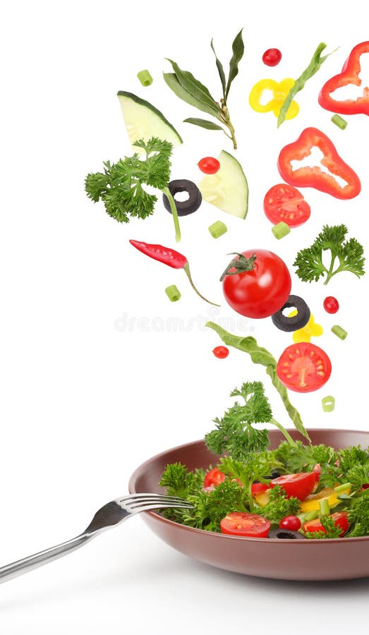 Salad and Falling Vegetables Stock Photo - Image of parsley, plate ...