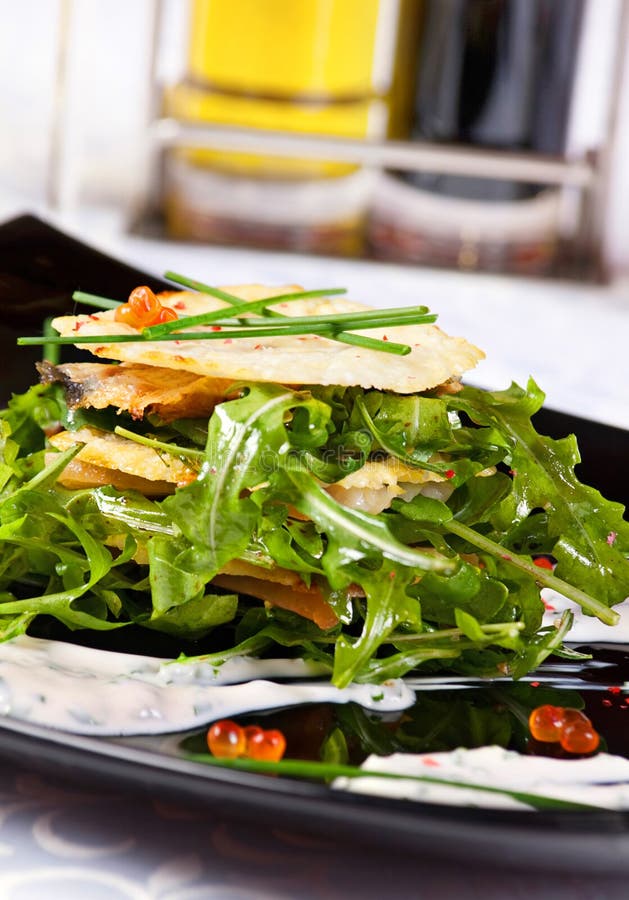 Salad with fish stock image. Image of plate, green, seafood - 18335425