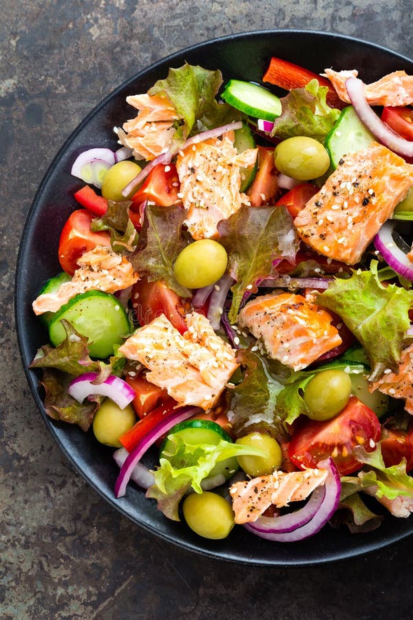 Salad with Fish. Fresh Vegetable Salad with Salmon Fish Fillet Stock ...