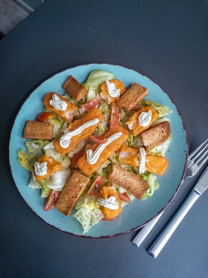Salad with fish sticks stock photo. Image of snack, lunch - 222718024