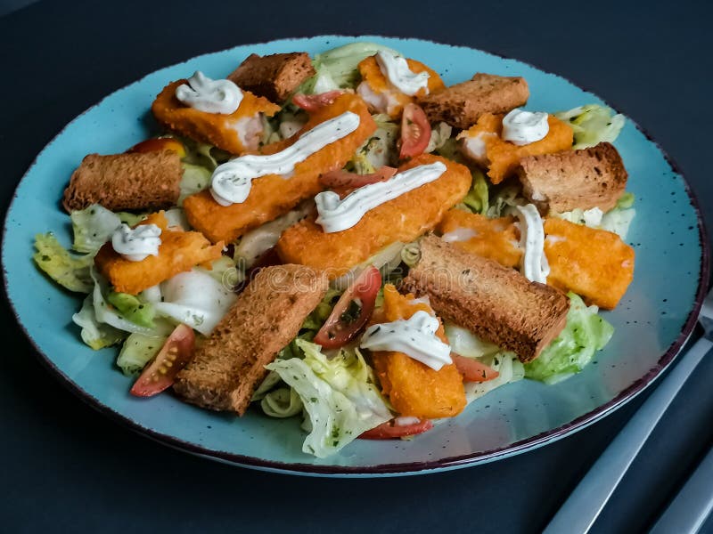 Salad with fish sticks stock image. Image of fruit, dessert - 222827967
