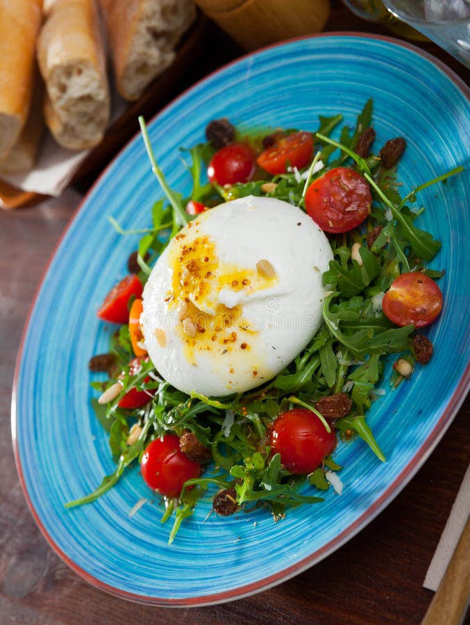 Burrata cheese salad stock image. Image of cheese, breakfast - 296318471